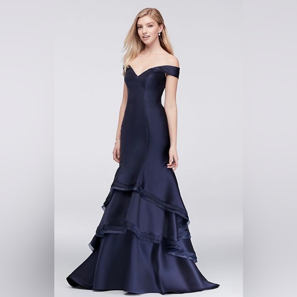 Xscape | Dresses | Xscape Tiered Offtheshoulder Satin Mermaid Dress ...